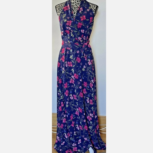 Chetta B | Dresses | Chetta B Navy With Floral Chiffon Maxi Dress ...